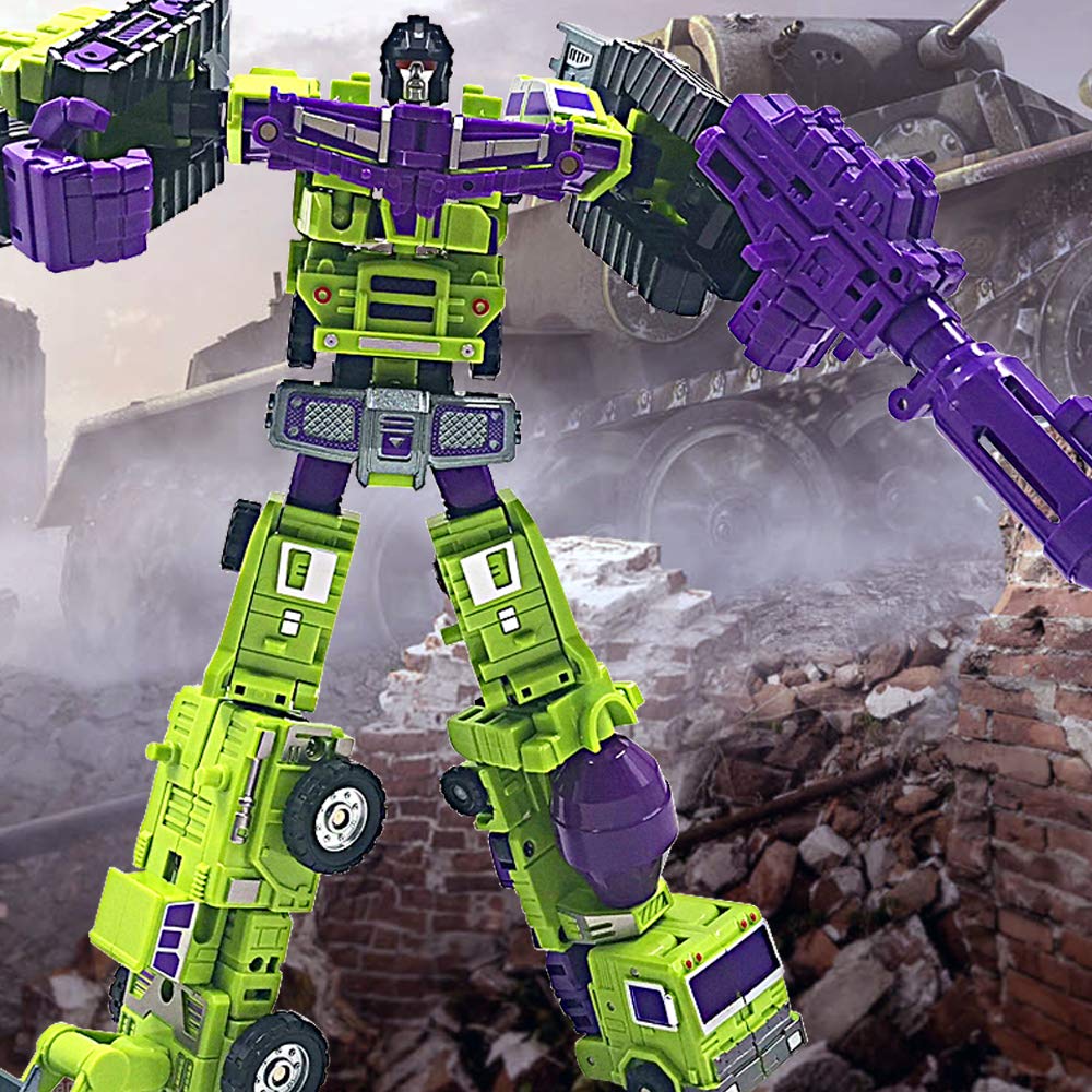 SU KE DA GT Engineering Green Alloy Combiner 6 in 1 Construction Vehicles into Car Truck Bucket Loader Model for Boys & Girls 25cm, SU KE DA-002