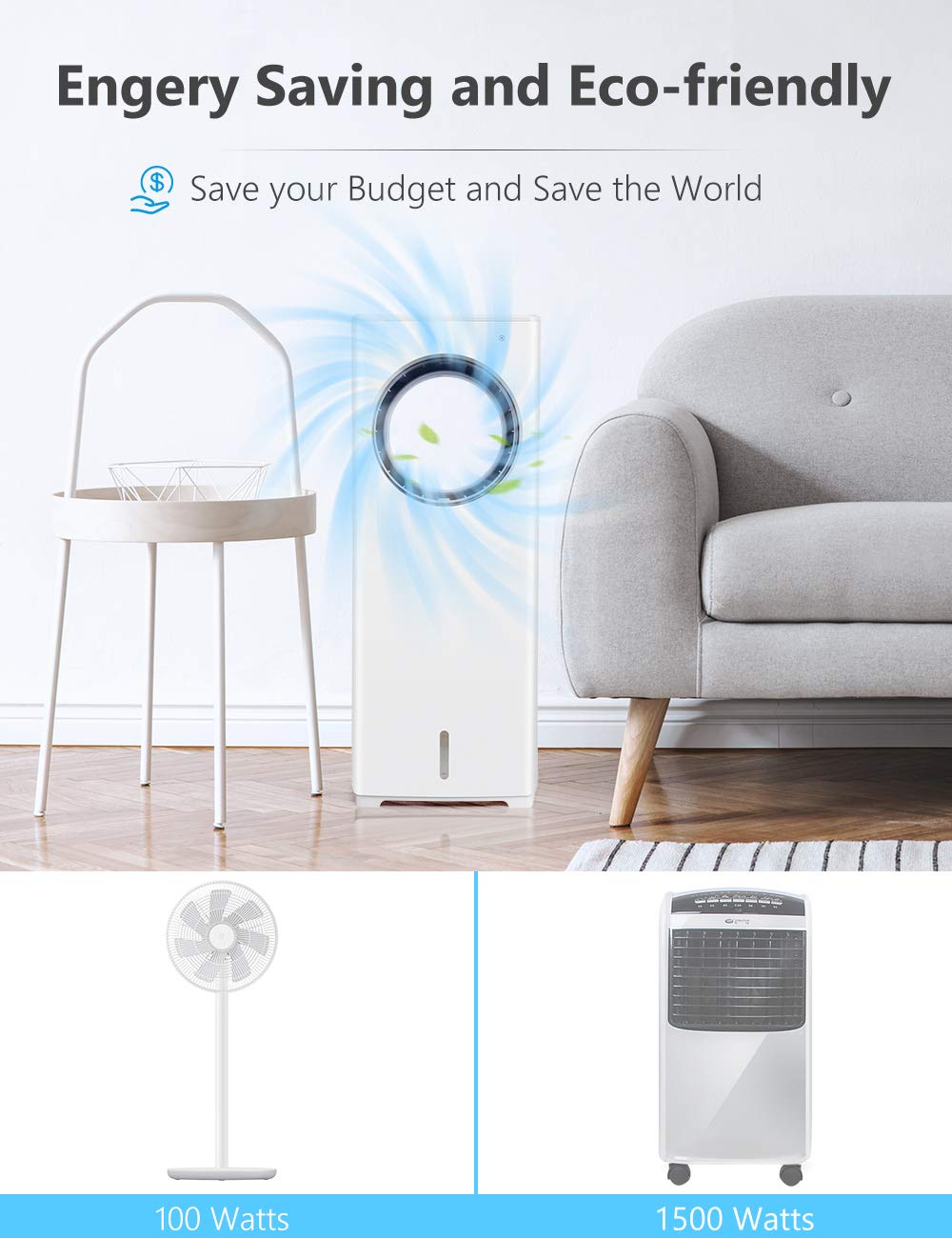 BREEZEWELL 2-in-1 Evaporative Air Cooler, Tower Fan, Swamp Cooler w/ 3 Wind Speeds, 4 Modes w/Cooling&Humidification, Remote Control, 40° Oscillation, 8-Hour Timer, Low Noise for Home & Office, 32-In