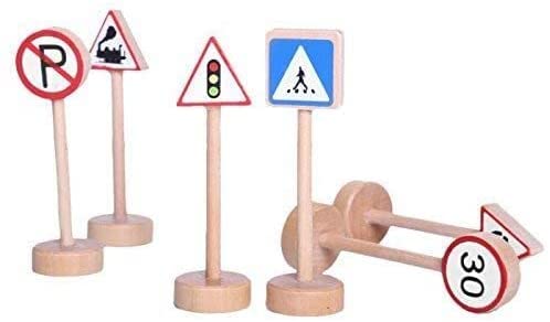 Kaptin 15 Pcs Wooden Street Signs Playset, Traffic Signs Lights Playset for Children Play
