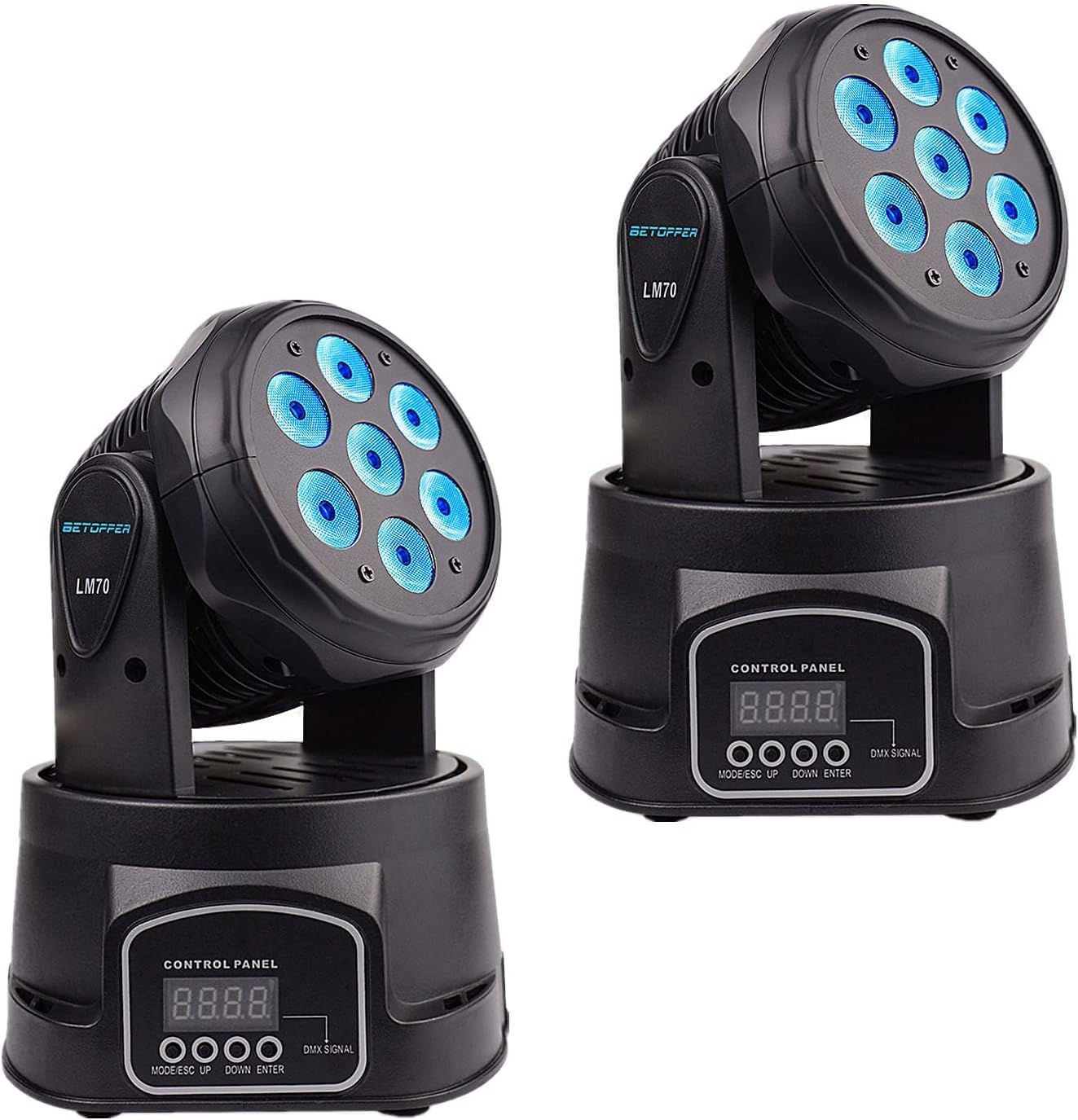 BETOPPER DJ Lights Moving Head, 7x8W RGBW DJ Lights, Sound Activated/DMX Lighting, Moving Head Lights for Stage, Party, Live, DJ, Bar, Disco Lighting (2 Packs)