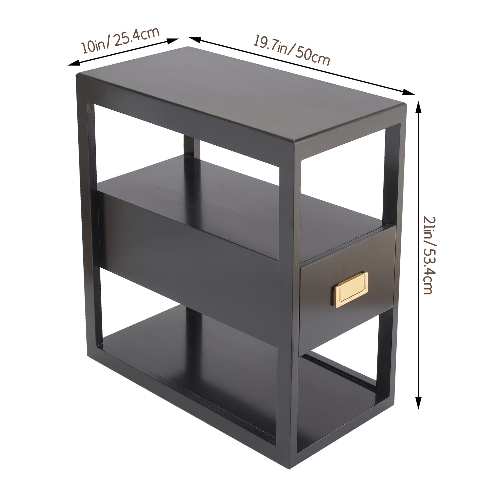 BECTSBEFF Fully Assembled Narrow Side Table, No Assembly Narrow End Table with Drawer for Living Room, Pre-Assembled Nightstand with Shelf for Bedroom-Black
