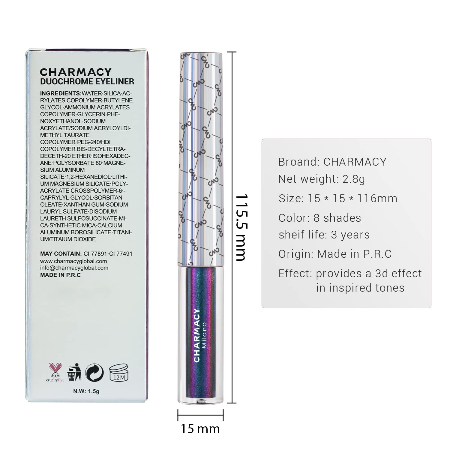 CHARMACY Chameleon Liquid Eyeliner, Liquid Glitter Eyeliner, Highly Pigmented, Metallic Intense MultiColor Shifting waterproof Eyeliner, Ultra-Fine Tip, Longwearing, Smudge-proof (#SET1-901/904/907)