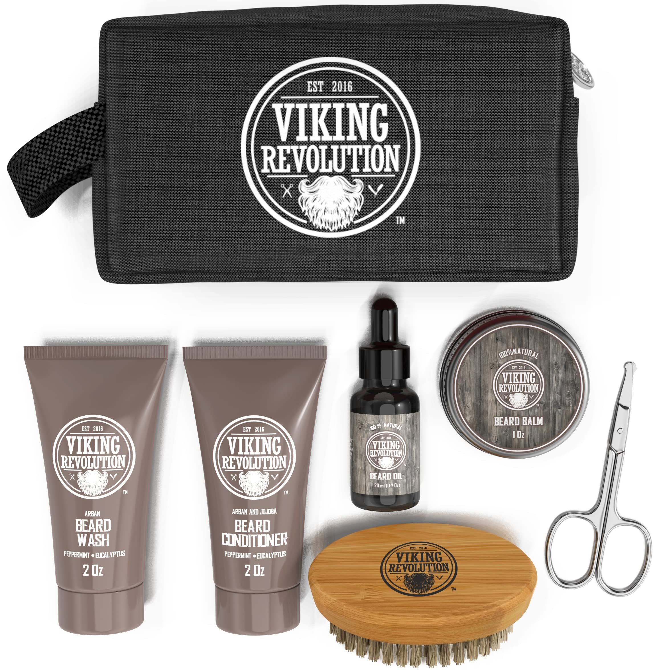 Beard Care Kit for Men Gift - Beard Grooming Kit Contains Travel Size Beard Oil, Beard Balm, Beard Shampoo & Conditioner, Beard Brush and Grooming Scissors - Includes Travel Case (Original)