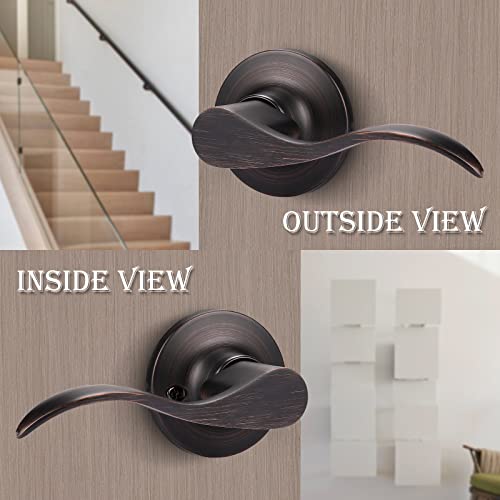 GOBEKOR 2 Pack Oil Rubbed Bronze Door Handles Interior Passage Door Levers for Hallway Closet Door Handle with Lock