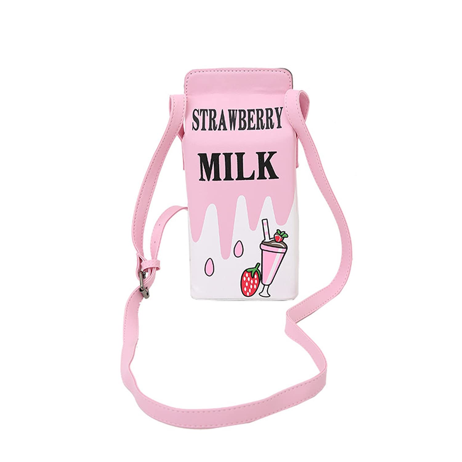 WILDFINDING Unique Girls Fruits Banana Strawberry Milk Box Cross Body Purse Women Phone Wallet Shoulder Bag Super Gift (F-StrawberryN)