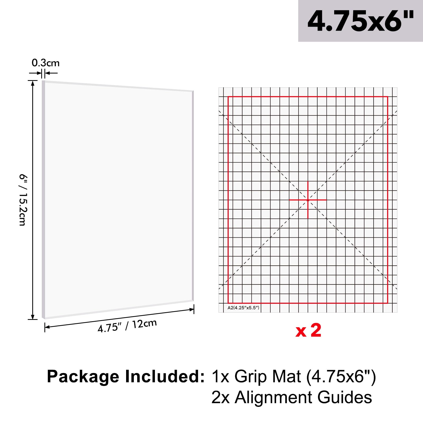 Briartw 4.75x6 Grip Mat with Printed Guides,Multi-Use Non-Slip Sticky Mats Fit in Mini-size Stamp Positioning Tool,Photopolymer Mat for Centering & Aligning Tape-free Stenciling Ink Blending
