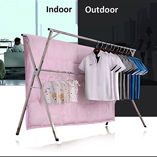 RELIANCER Free Installed Clothes Drying Rack Stainless Steel Foldable Rack Hanger Space Saving Retractable 43.3-59 inch Clothes Rack Adjustable Clothes Hanger Rolling Rack with 4 Casters & 10 Hooks