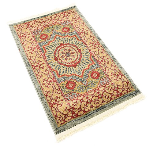 Unique Loom Palace Collection Area Rug - Saray (2' x 3' 1" Rectangle, Light Blue/ Red)