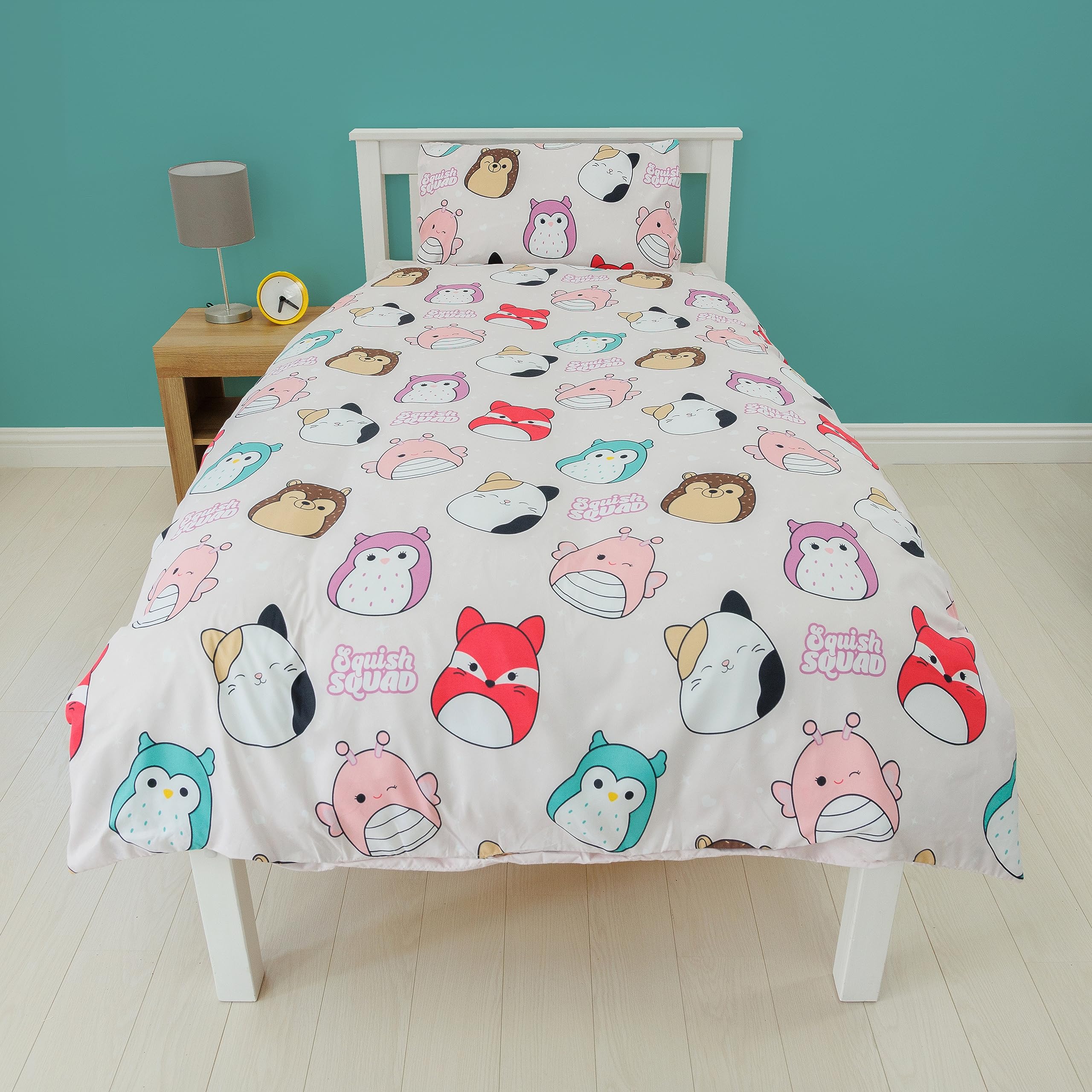 Character World Squishmallows Official Single Duvet Cover Set, Bright Design | Reversible 2 Sided Squish Squad Bedding Cover Official Merchandise Including Matching Pillow Case