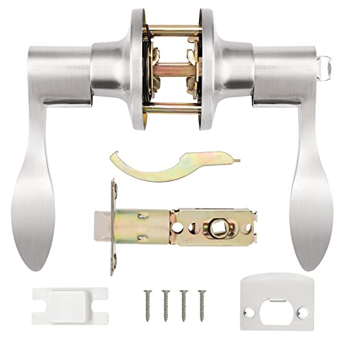 GOBEKOR 5 Pack Brushed Nickel Door Handle Interior Door Levers Privacy for Bedroom Bathroom Door Lock Keyless Wave Lever Door Handles