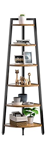 Lulive 6 Tier Corner Shelf, 68.9" Industrial Tall Corner Ladder Shelf Stand, Corner Bookshelf Bookcase for Living Room, Home Office, Balcony, Small Space