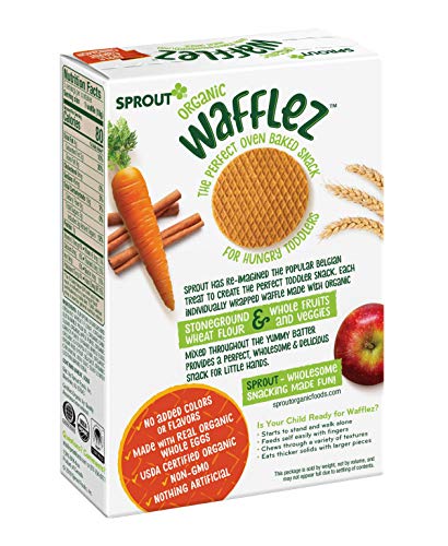 Sprout Organic Baby Food, Stage 4 Toddler Snacks, Apple Carrot Cinnamon Wafflez, Single Serve Waffles 5 Count(Pack of 10)