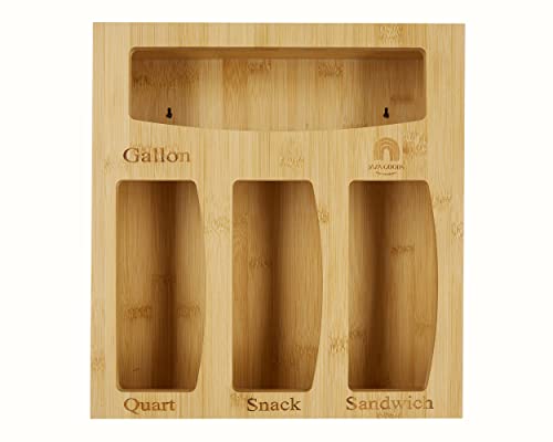 Jaza Goods | Ziplock Bag Storage Organizer and Dispenser for Kitchen Drawer | Wall Mountable | Compatible with Gallon, Quart, Sandwich & Snack Size Bags