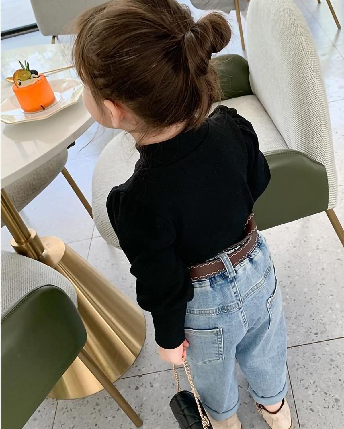 Kid Toddler Baby Girl Basic Solid Turtleneck T-Shirt Blouse Top Puff Long Sleeve Pullover Fall Winter Clothes (Black, 7-8 Years)