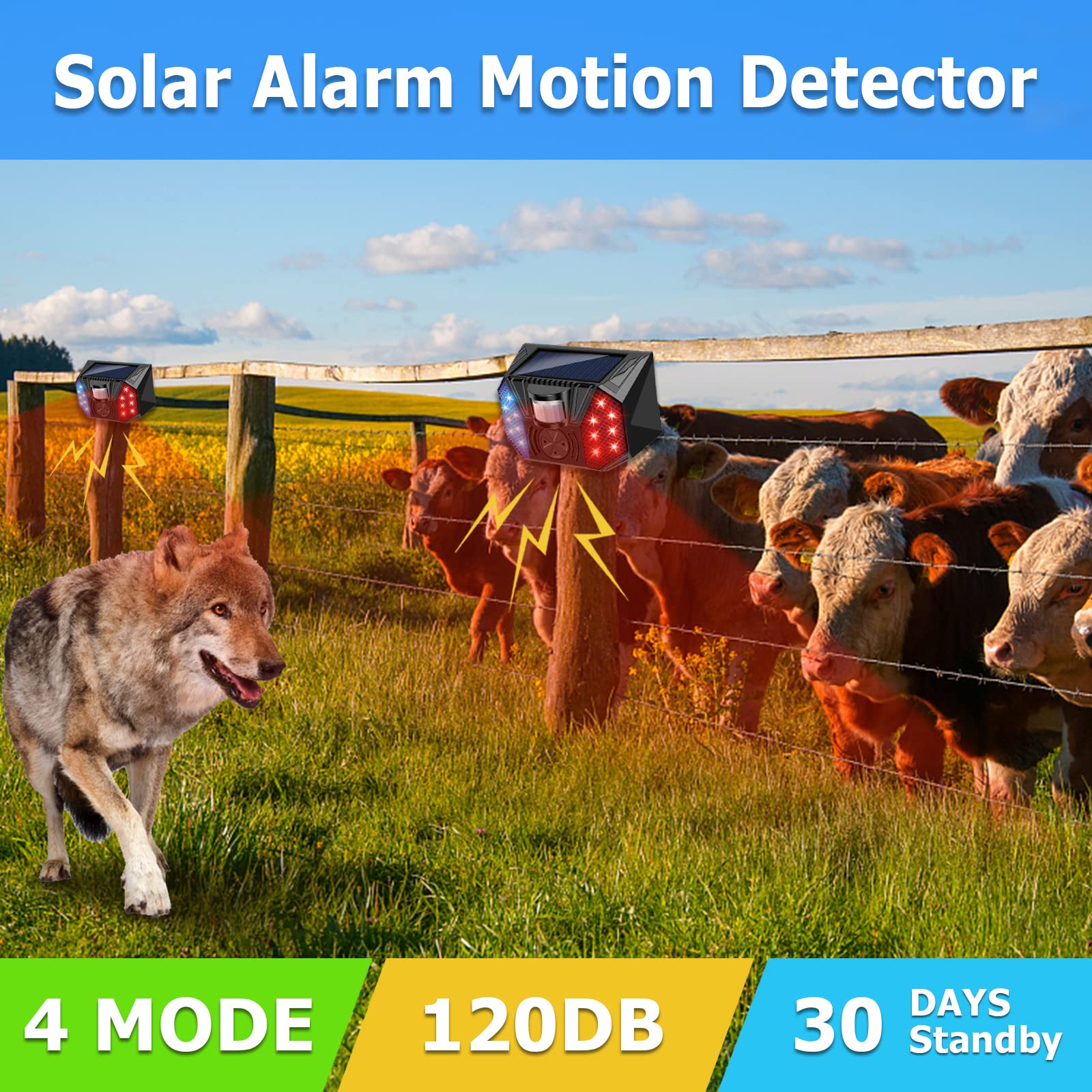 ChunHee Solar Strobe Alarm Light with Motion Sensor Siren Outdoor with Remote Controller 129db Sound Security Siren Light IP67 Waterproof and 4 Mode for Home,Farm,Barn,Villa,Yard(2 Pack)