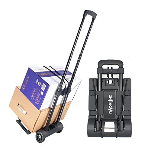 Folding Hand Truck Iron Tube Pull Rod Folding Cart Foldable Trolley with Wheels Utility Lightweight Expandable Large Chassis Foldable into Backpack,Portable Luggage Cart for Airport Travel
