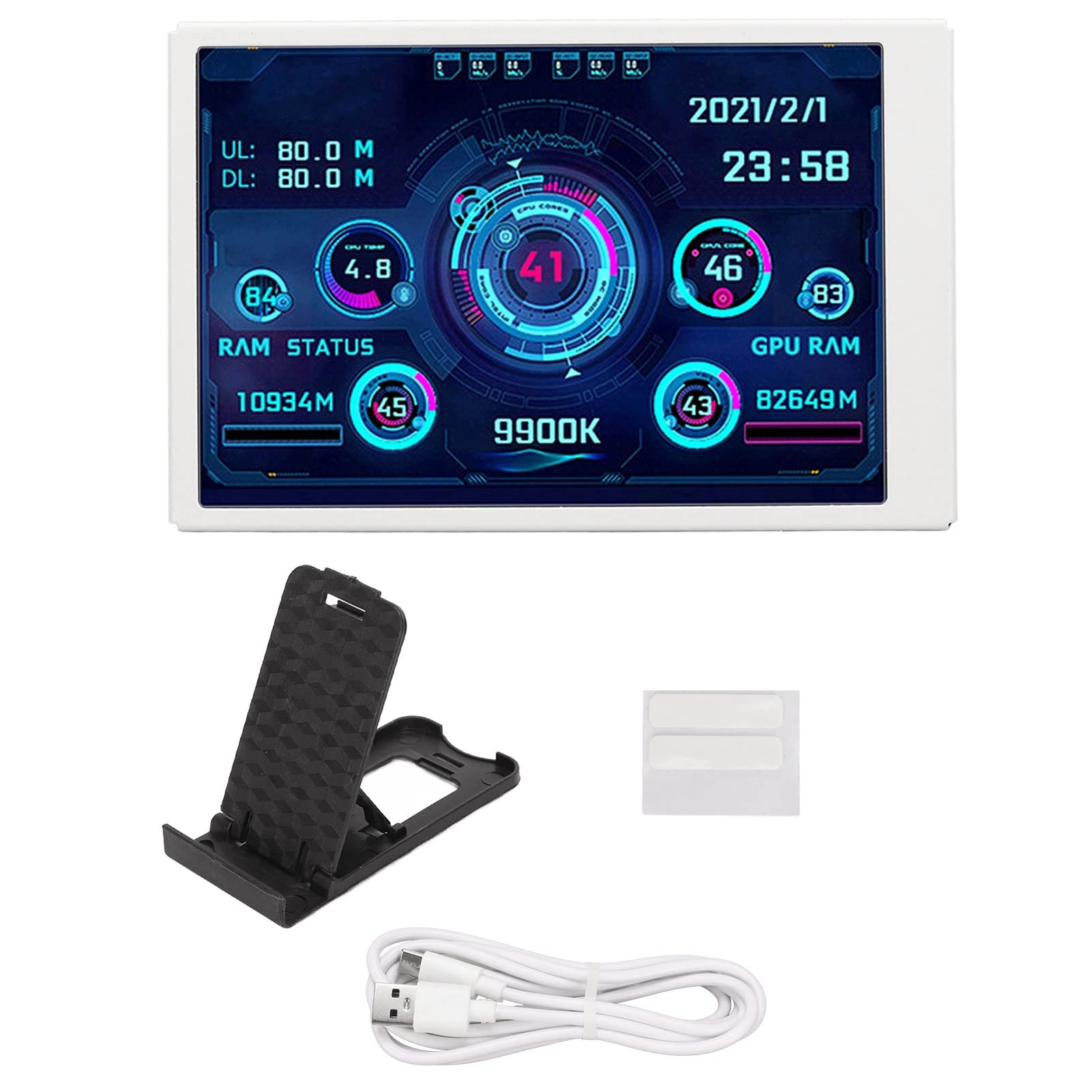 Computer Temp Monitor, Plug and Play USB Type C Interface PC Temperature Display IPS Full View Display Mini Screen 320x480 for Home(White)