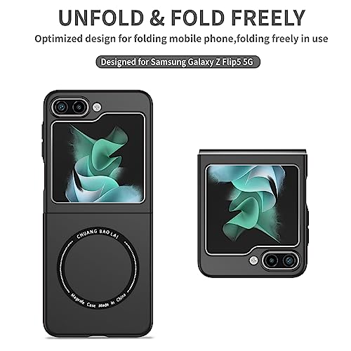 HikerClub Magnetic Case for Samsung Galaxy Z Flip5 6.7" (2023), Compatible with Mag Safe, Supports Wireless Charging, Anti-Scratch Shockproof Case, Slim Lightweight Case for Samsung Z flip 5, Black