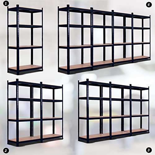 ERGOMASTER Storage Shelves Metal Garage Shelving Unit 4-Shelf Adjustable Heavy Duty Boltless Organizer Rack for Home Warehouse Pantry Office 64" W x 16" D x 63" H(Black,2Pack)