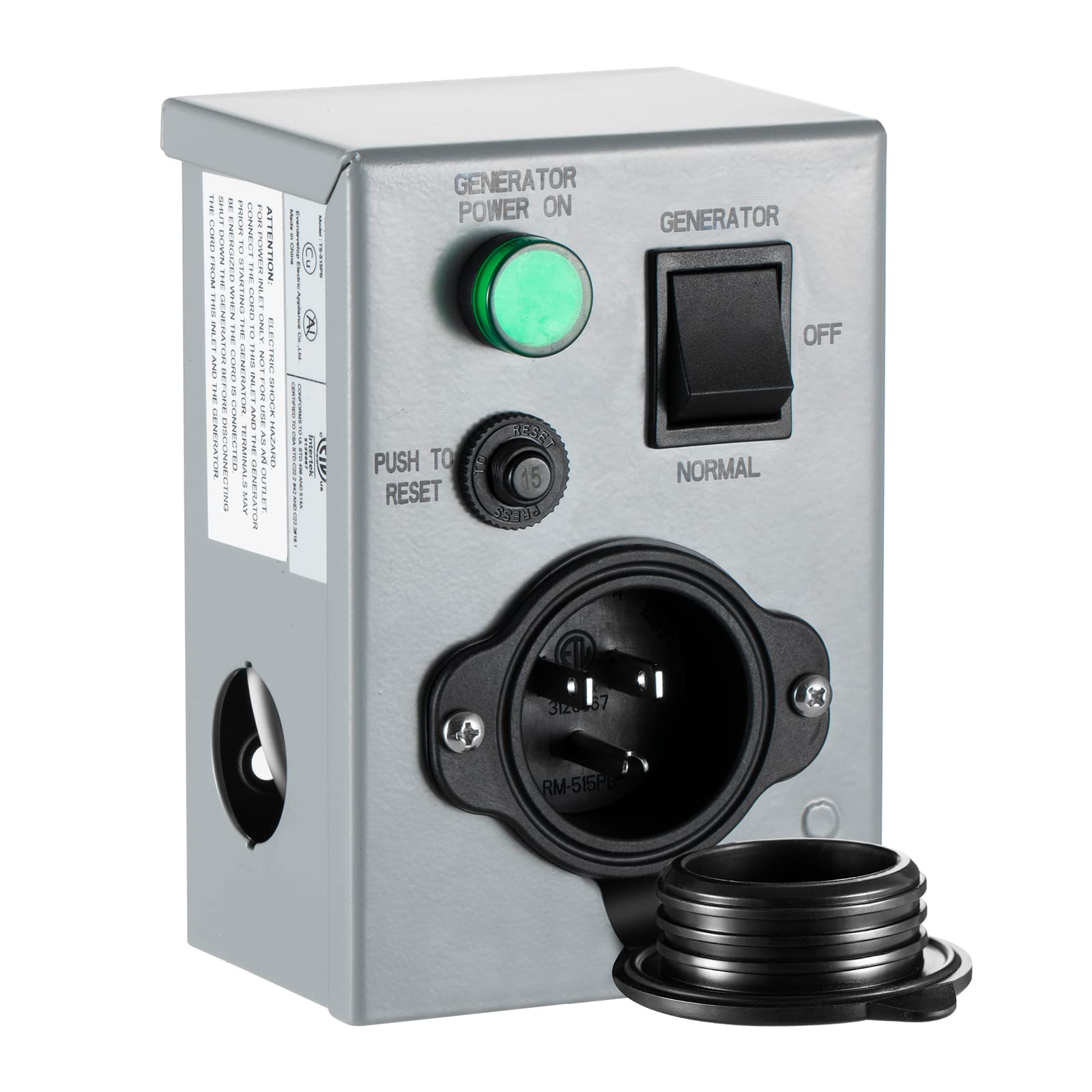 BOYISEN Generator Transfer Switch - 15 Amp 120V ETL Certificated Manual Generator Transfer Switch with Circuit Breaker for Indoor and Outdoor