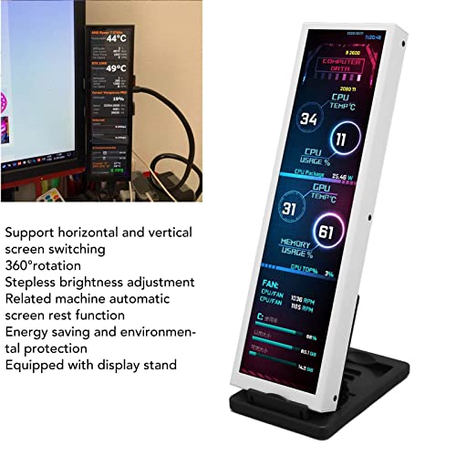 Computer Temp Monitor, 8.8in IPS 1920x480 60Hz PC Sensor Panel Display Multifunction for Desktop