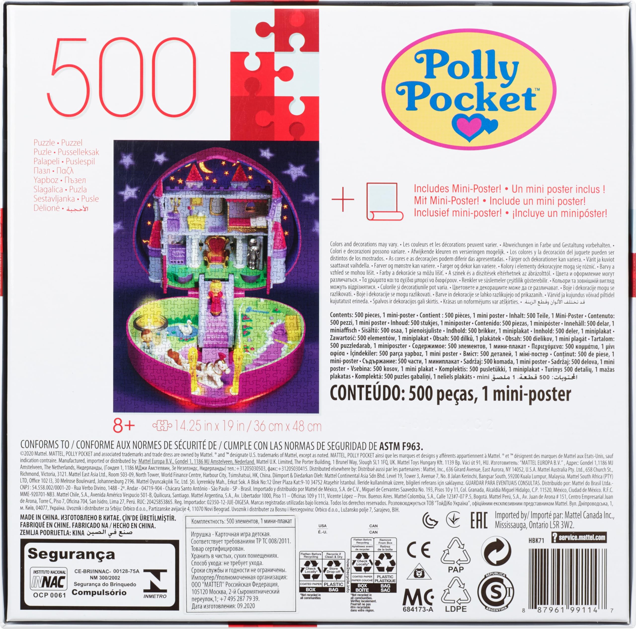 Mattel Games Polly Pocket Mattel Jigsaw Puzzle with 500 Interlocking Pieces & Mini-Poster, Image of Micro Doll Playset, For Collectors & Kids Ages 8 Years Old & Up