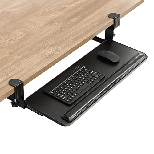 ERGOMOER Large Keyboard Tray Under Desk, C-clamp Mount System, Slide-Out Computer Keyboard Tray Fits Full Size Keyboard and Mouse for Computer Desk Office Desk and Standing Desk (Mat)