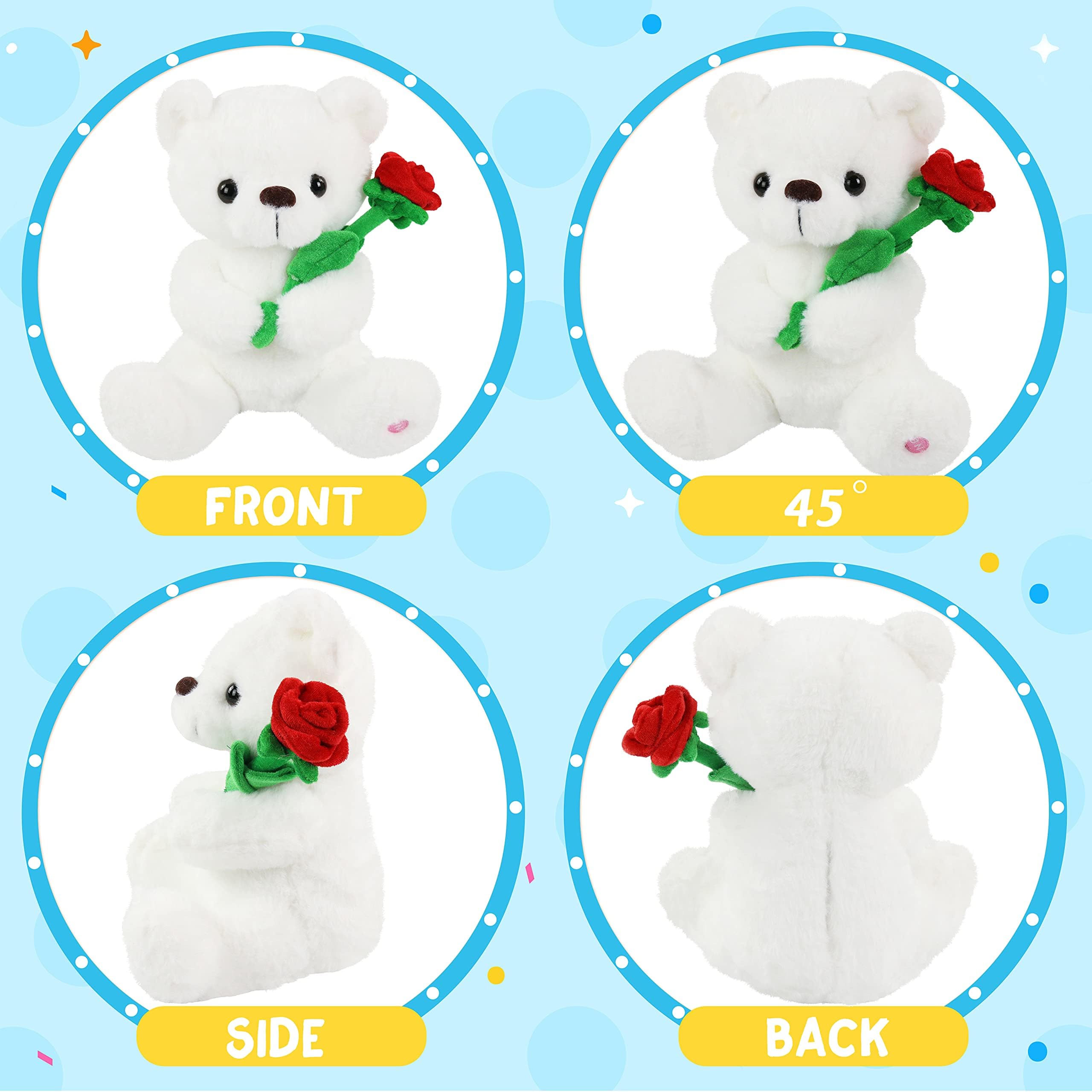 Houwsbaby Glow Teddy Bear with Rose Stuffed Animal for Graduate Soft Light Up Plush Toy LED Night Lights Valentine’s Day Presents for Kids Toddler Girlfriend,White,10.5''