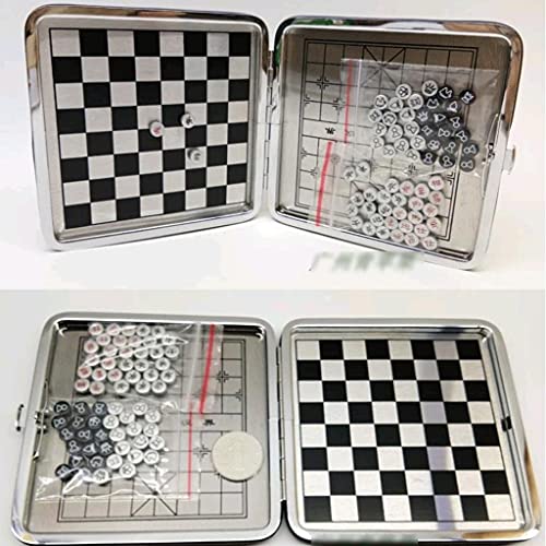 Magnetic Travel Chess Set Portable Mini Chess Set with Leather Chess Box and Magnetic Chess Pieces 2 in 1 Chess Set 4.6in Board Games (Color : Chinese Chess+Flying Chess)