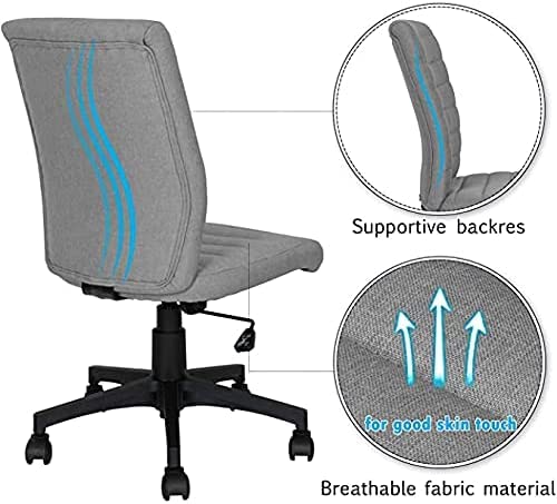 Ergonomic Home Office Desk Chair – Computer Mesh Adjustable Task Swivel Tilt Tension Armless Cushion Mid-Fiber Mesh Lumbar Support (Light Grey)