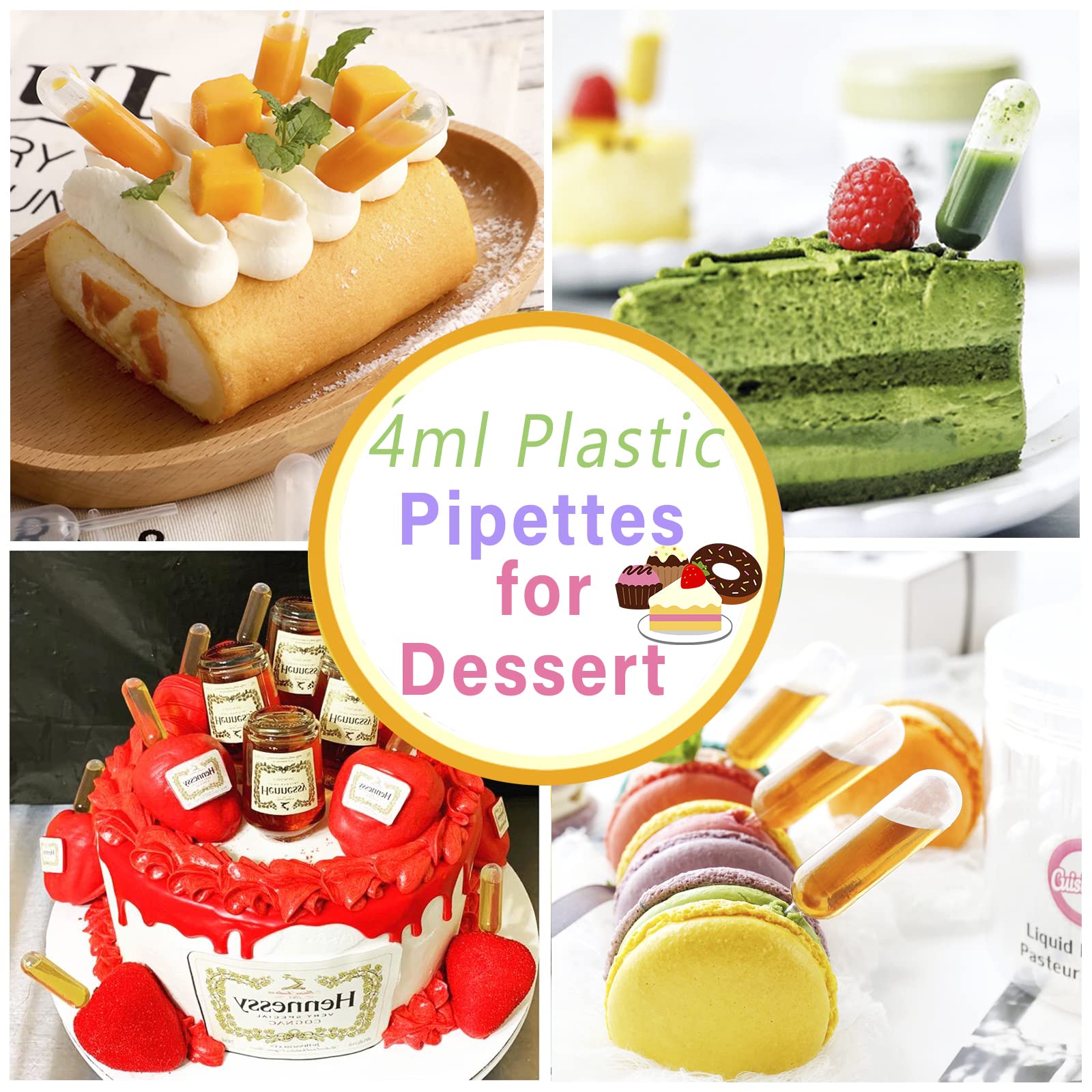Cupcakes Pipettes 100pcs 4ml Disposable Squeeze Transfer Pipettes Dropper Liquor Injectors for Strawberrys,Cupcakes,Dessert