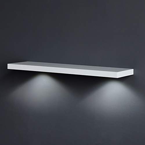 WELLAND White Floating Shelf with Touch-Sensing Battery Powered LED Light,Wall Mounted Display Shelves for Entrance, Living Room, Bedroom, Kitchen and Bathroom (36-INCH, White)