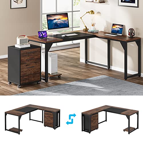 Tribesigns 63" L-Shaped Computer Desk with Mobile File Cabinet, Large Executive Office Desk with 3-Drawer Vertical Filing Cabinet, Business Furniture Sets for Home Office