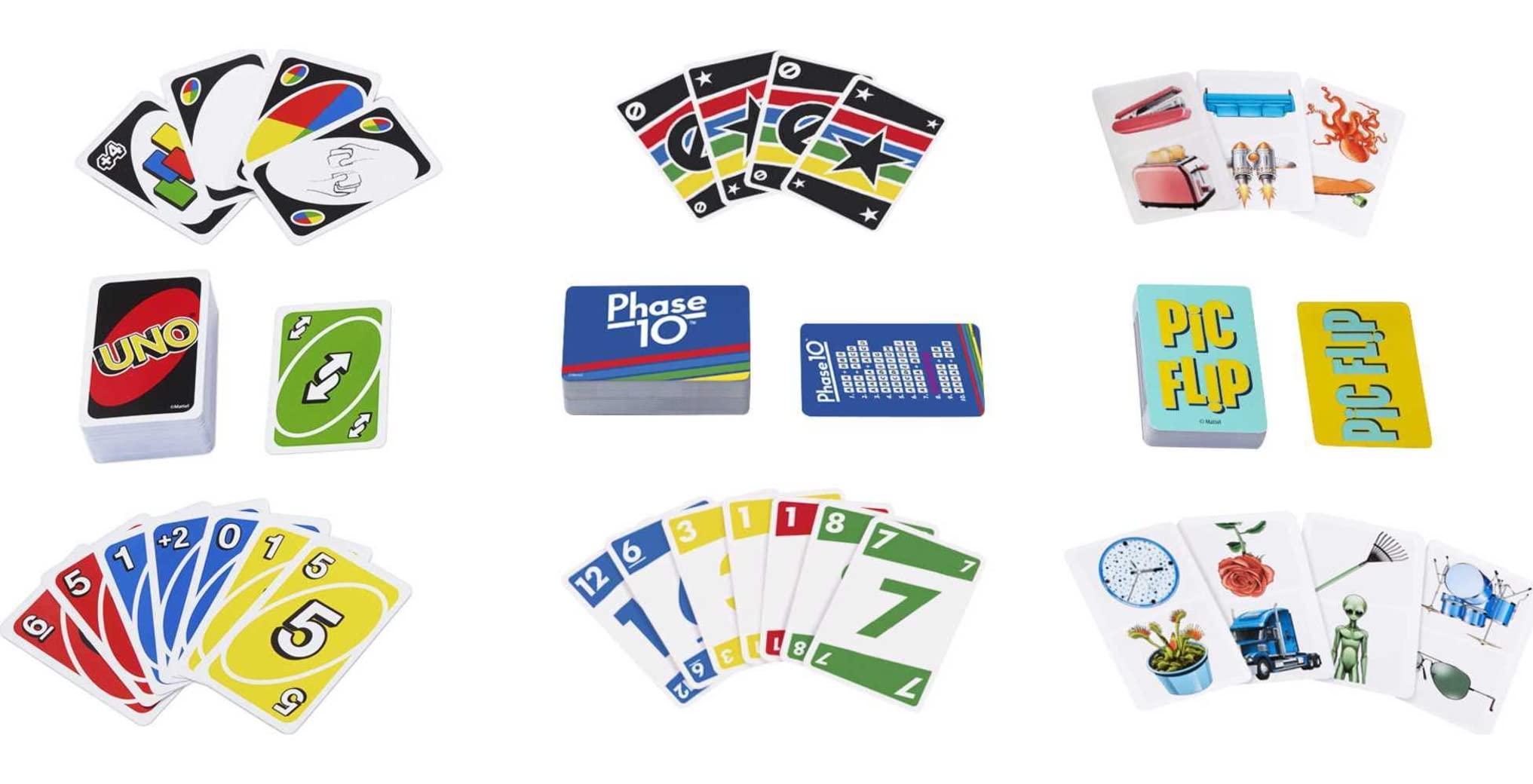 Mattel Games UNO, Phase 10 and Pic Flip Bundle, 3 Mattel Card Games in Decorative Storage Tin, For Kid, Family & Adult Game Night, 7 Years & Up