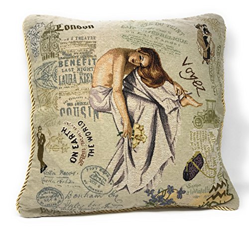 Tache Vintage Pillow Cushion Cover - 18" by 18" Square French Parisian Model Throw Pillow Cover - 1 Piece