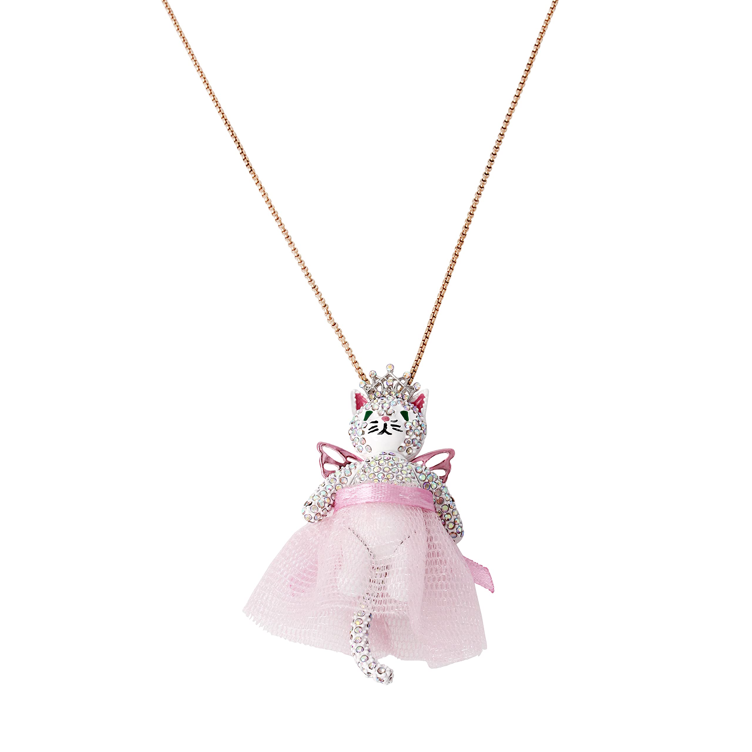Betsey Johnson Cat Fairy Pendant Slider Necklace,Pink,373163GLD650