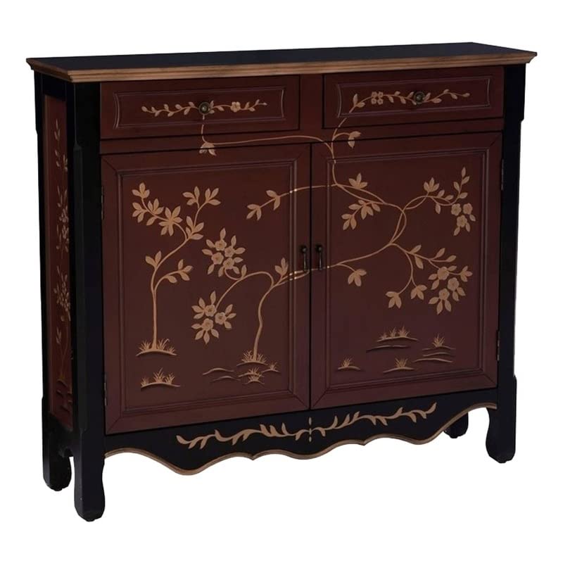 BOWERY HILL Narrow Console Table with Drawers and Doors for Living Room, Tall Wood Table for Behind The Sofa, Hand Painted, Red