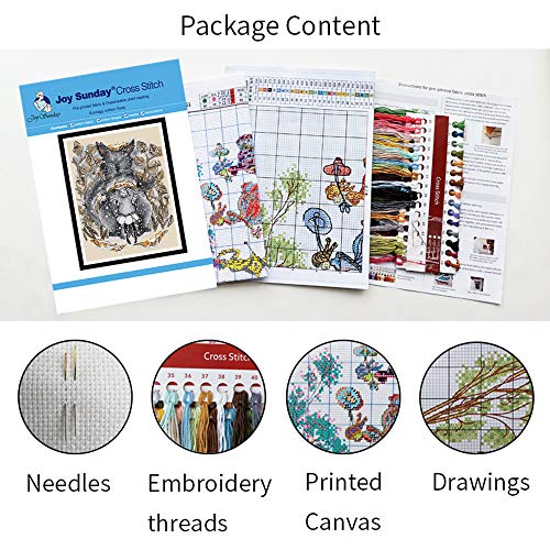 Joy Sunday Cross Stitch Stamped Kits Full Range of Embroidery Starter Kits Beginners 11CT 3 Strands-Abstract Fox 7.5×8(inch)