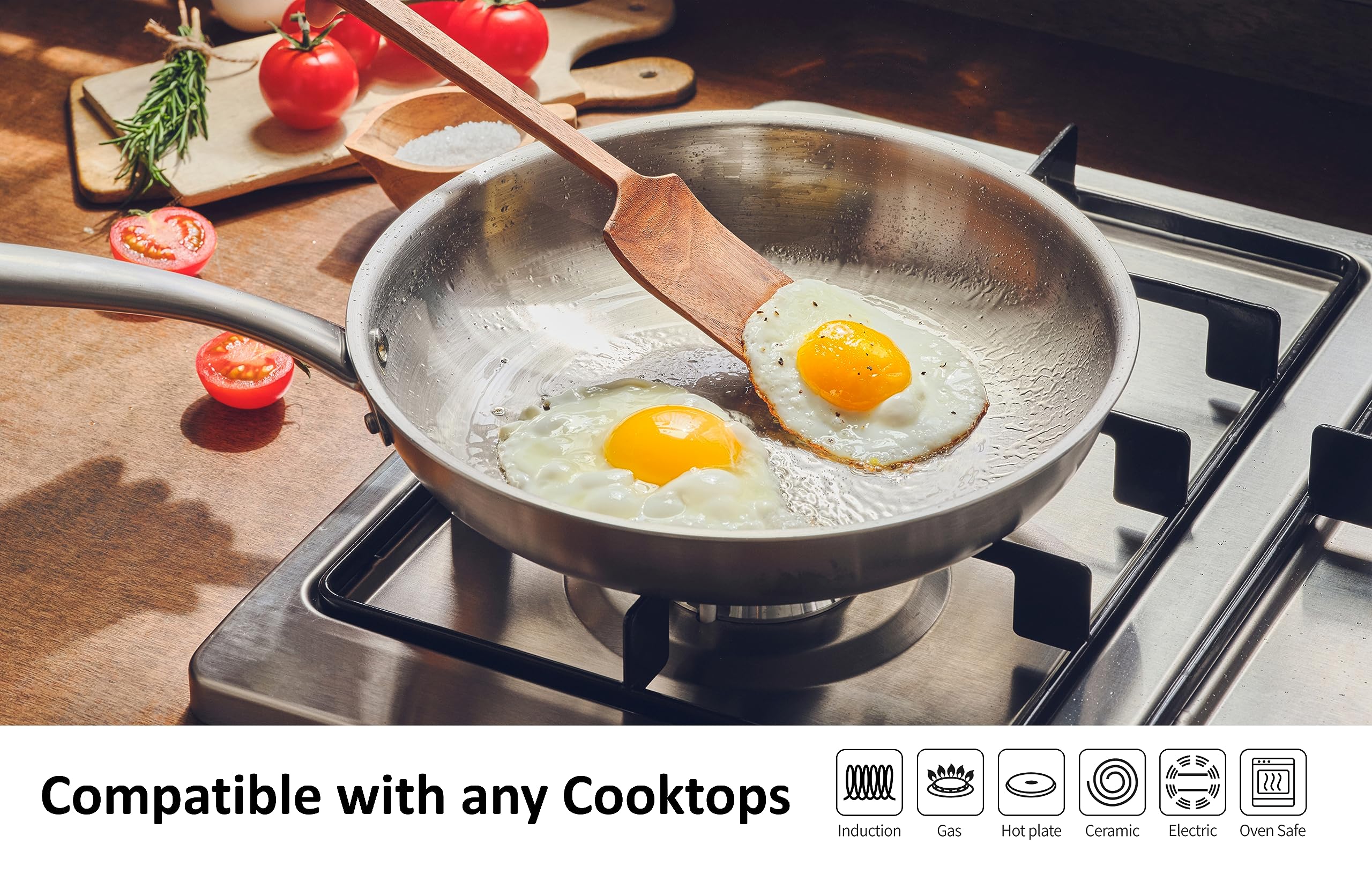 CHEF TOPF 5-ply Stainless Steel Frying Pan 10inch, Full 5-Ply Clad Construction Professional Grade Pan, Brushed Finish, Induction Cooking Pan, Oven Safe, Dishwasher Safe