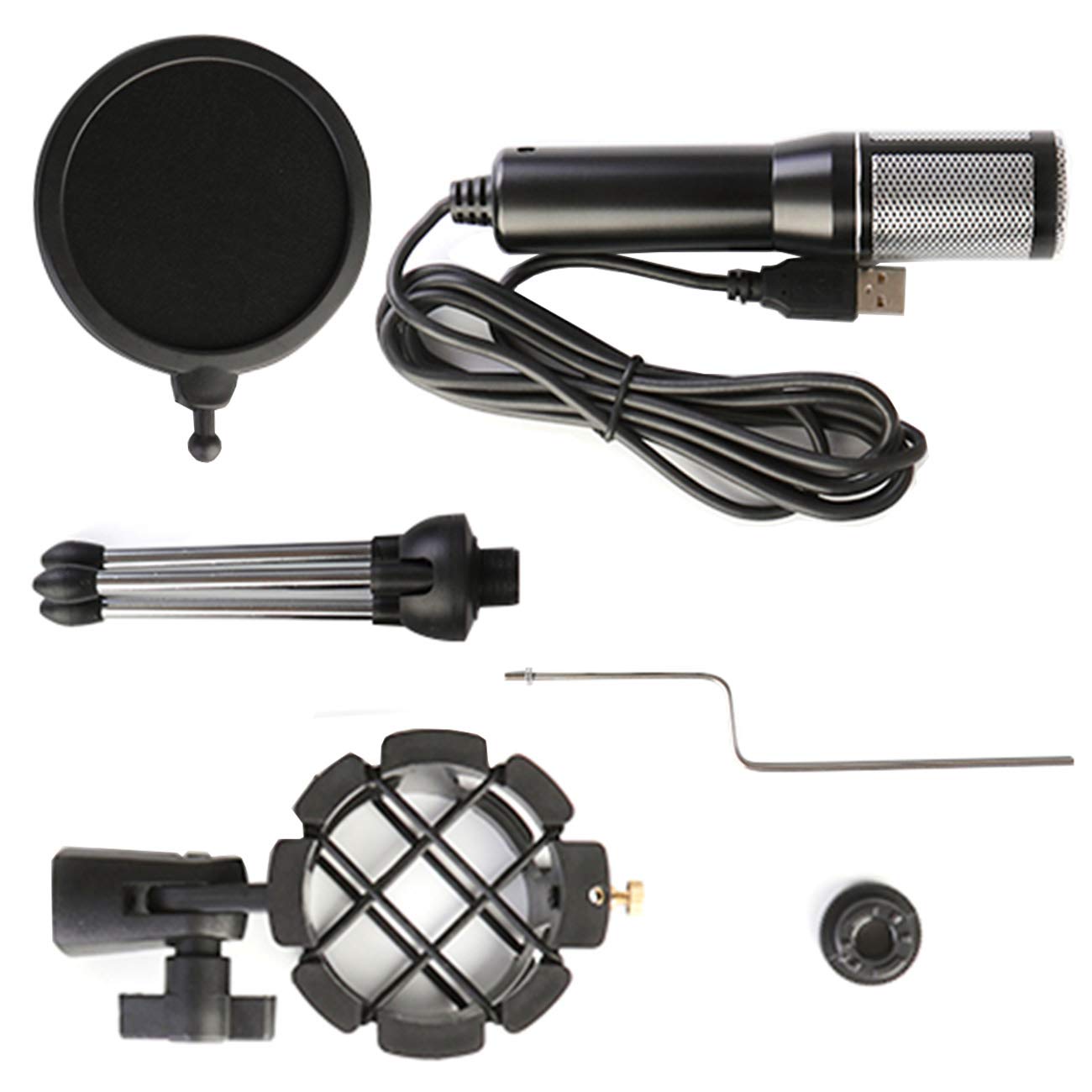 Bomaite Professional Microphone Condenser for Computer PC with USB Plug Stand YouTube Facebook Skype Games Broadcasting Recording Microphone Karaoke Mic