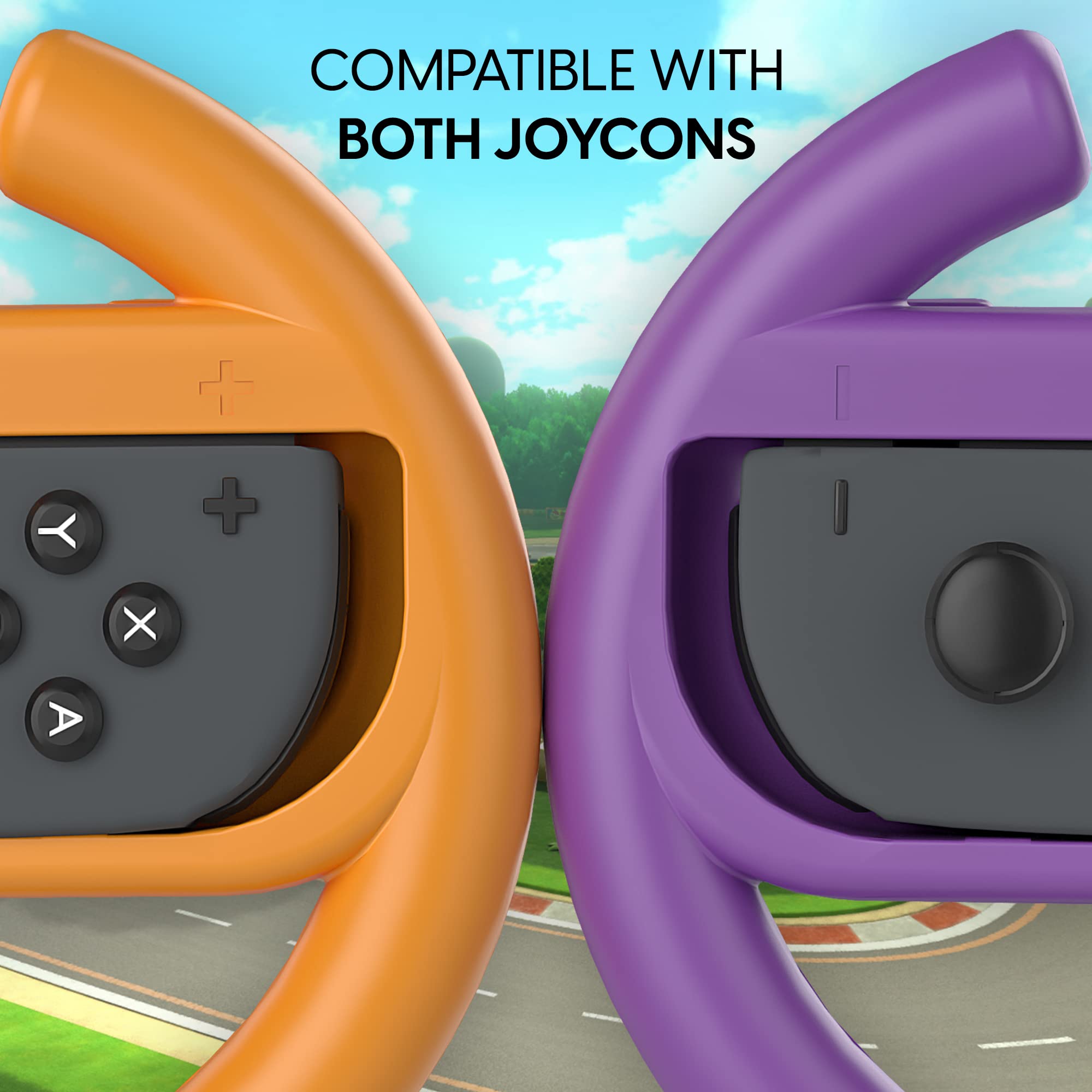TALK WORKS Steering Wheel Controller for Nintendo Switch 2 Pack - Switch Racing Games Accessories Joy Con Controller Grip for Mario Kart - Purple/Orange
