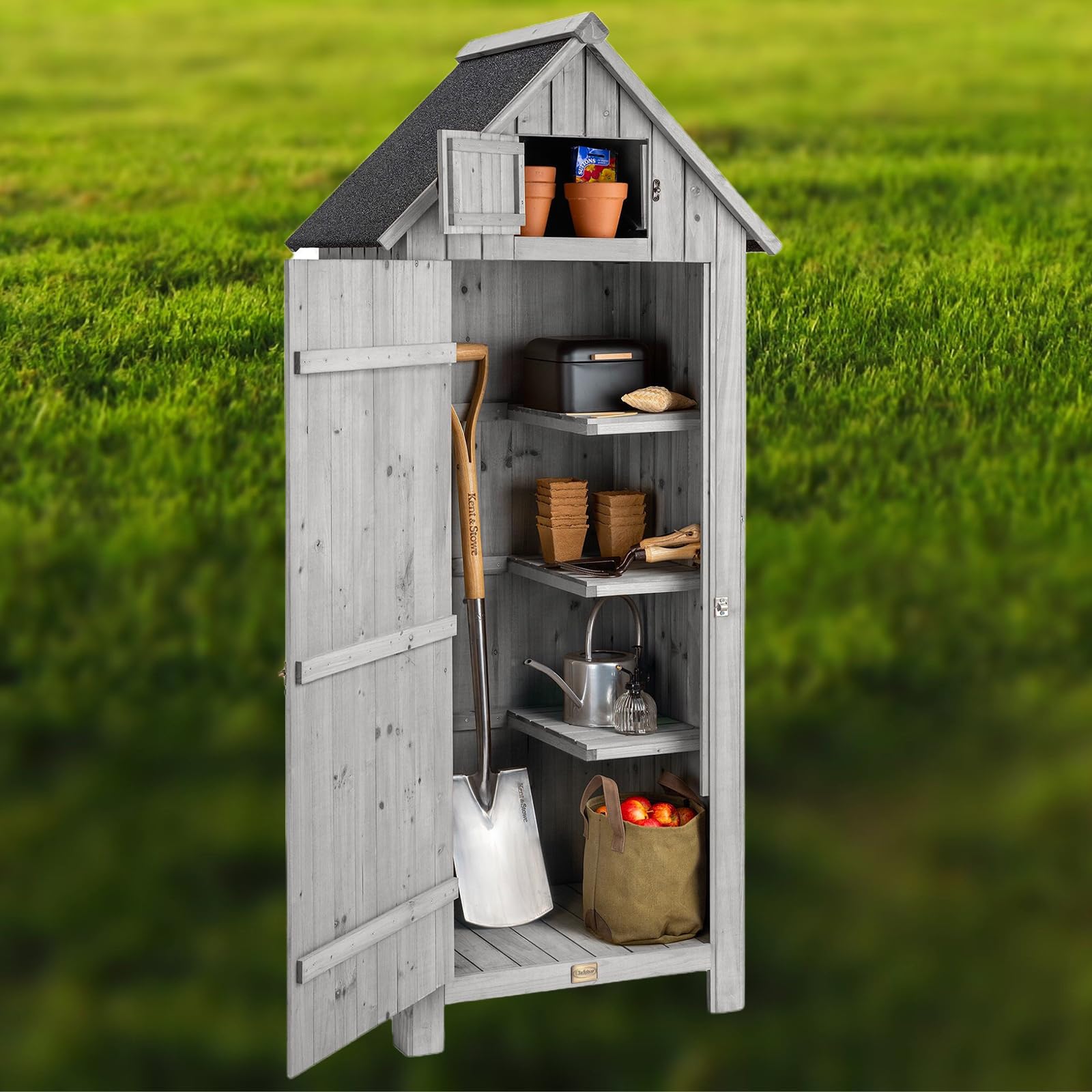 Urparcel Outdoor Storage Shed,Multifunctional Outside Tool Shed with Waterproof Asphalt Roof,Vertical Organizer Cabinet with Lockable Doors for Garden and Yard
