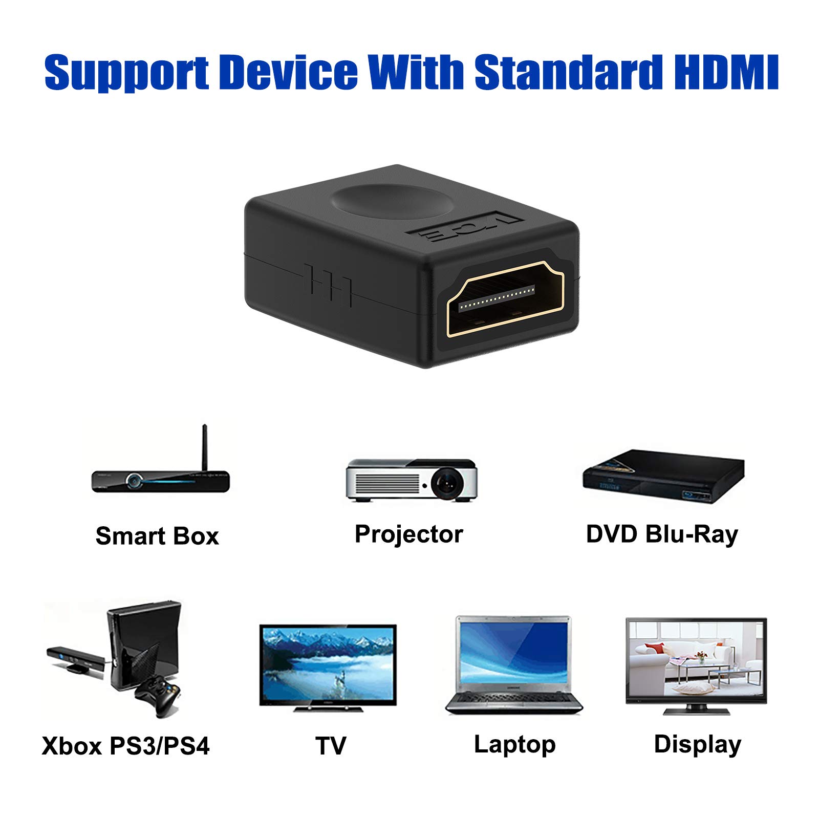 VCE HDMI Coupler Female to Female HDMI Adapter Gold Plated High Speed HDMI Double Female Connector Support 3D 4K 1080P HDMI Cable Extender
