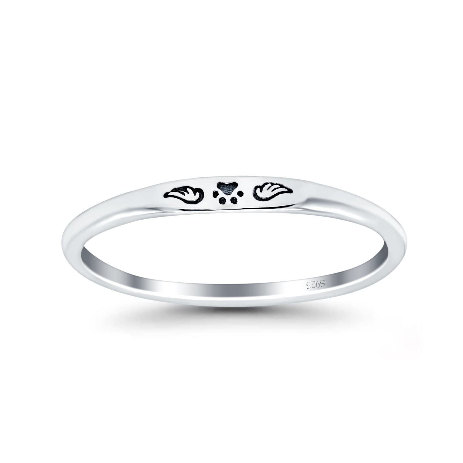 Blue Apple Co. Sterling Silver Size-9 Paw Print & Wings Ring Oxidized Band Solid 925 Sterling Silver Thumb Ring