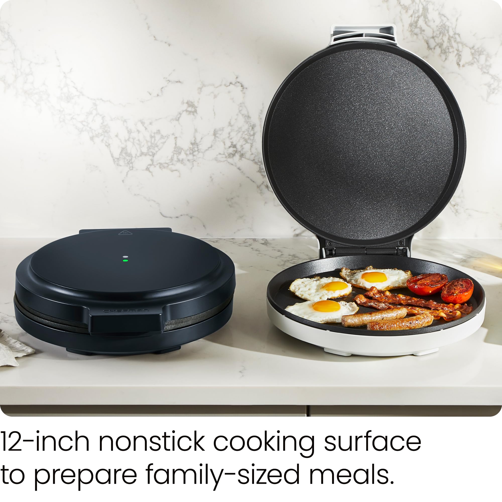 Chefman Everything Maker & Pizza Oven β 1440W Countertop Electric Pizza Maker with 12β Nonstick Cooking Plates, Make Pizza, Quesadillas, Omelettes and More, with Indicator Lights and Vertical Storage