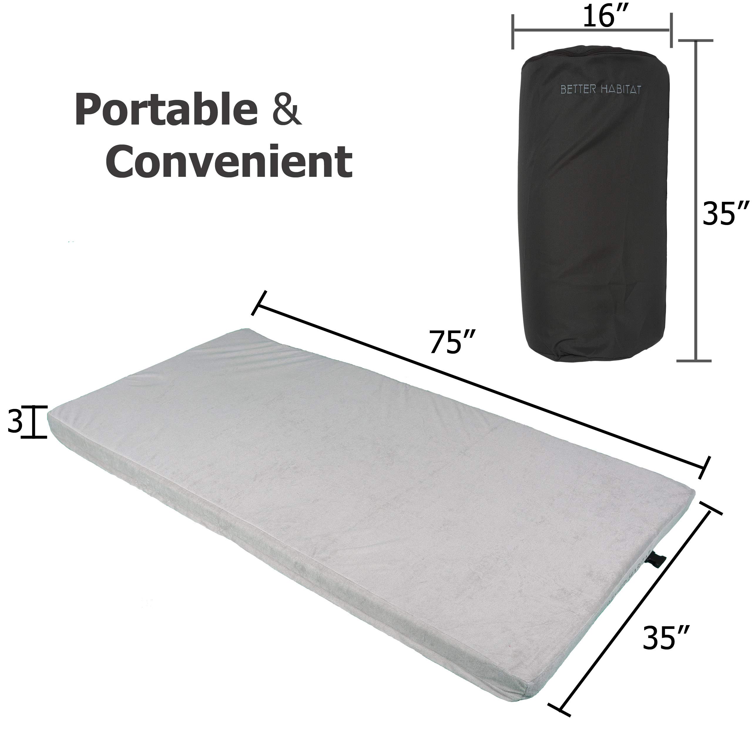 Better Habitat SleepReady Portable Floor Bed | 3 inch 100% CertiPUR-US Memory Foam | Twin, Single | Sleeping Pad, Camping Mattress | Roll Out, Foldable, Waterproof Cover, Travel Bag | 1 yr Warranty…