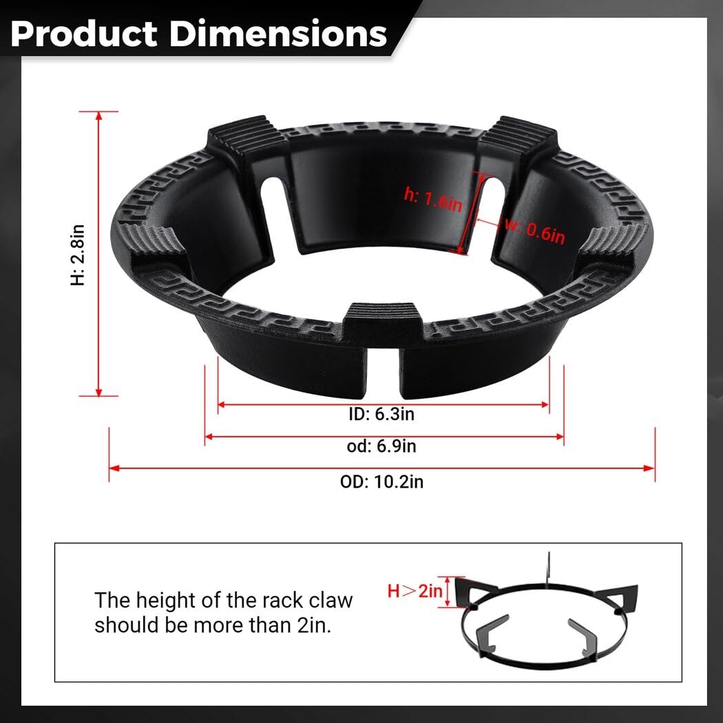 Homaisson Windproof Wok Support Ring, Gather Fire Cast Iron Burner Ring for Gas Stove Rack, Non-Slip Pot Pan Holder, Energy-Saving Wok Stand for 5-Claw Racks or Grates