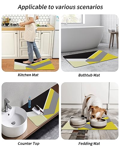 Gogobebe Super Absorbent Diatom Mud Mat Abstract Yellow Geometric Texture Quick-Drying Thin Bath Mat Non-Slip Bathtub Mat Anti-Skid Rubber Bathroom Shower Mat 16x24in