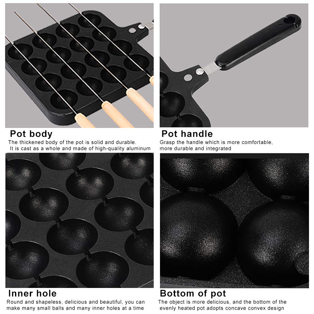 Takoyaki Grill Pan Plate, 16 Holes Stuffed-Pancake Pan Takoyaki Maker, Takoyaki Baking Mold Tray with 4 Baking Pins | Non Stick, Cooking Baking Mold Tool for Octopus Ball(black)