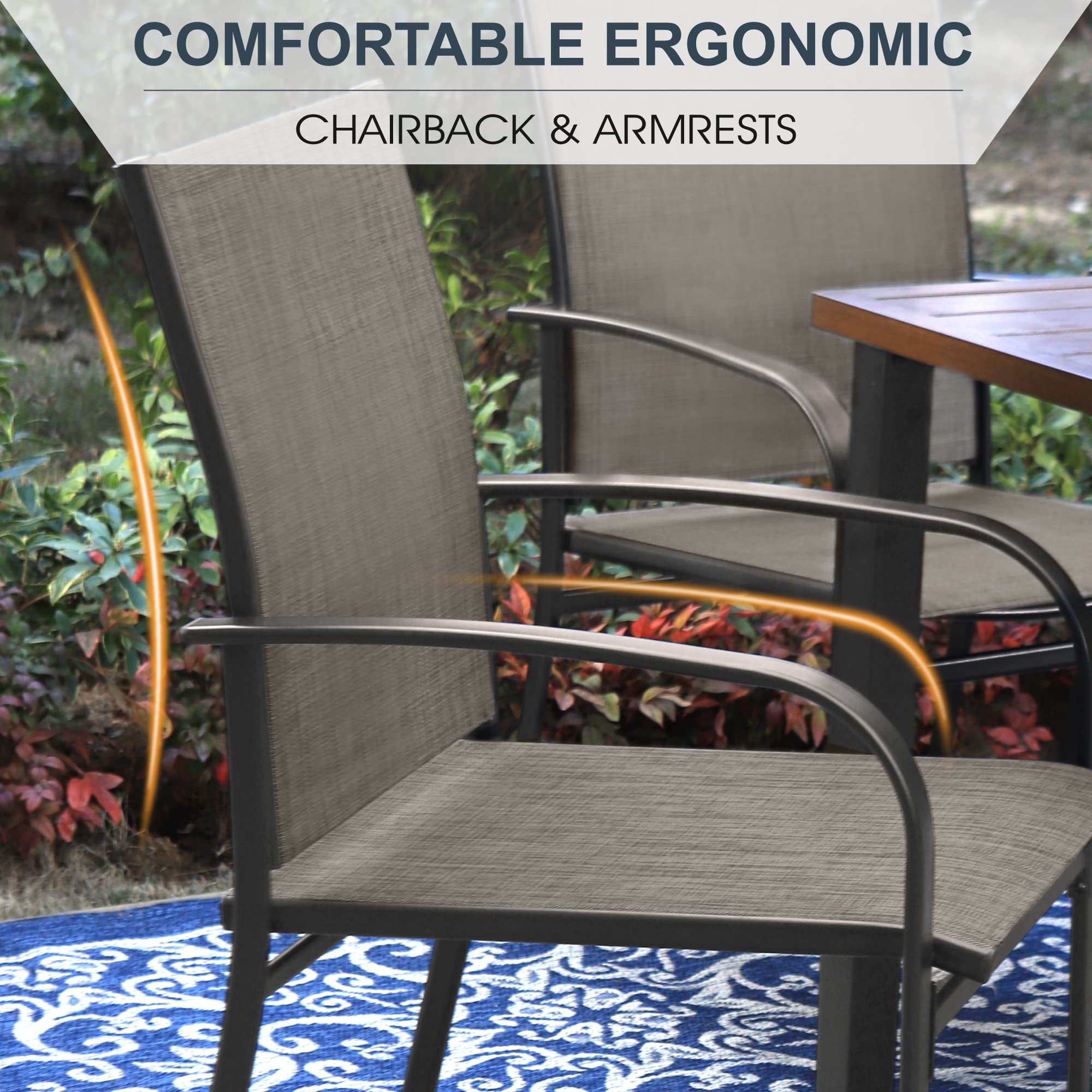 MIXPATIO Patio Dining Chairs Set of 6, Brown Outdoor Textilene Dining Chairs, Patio Furniture Chairs with Armrest